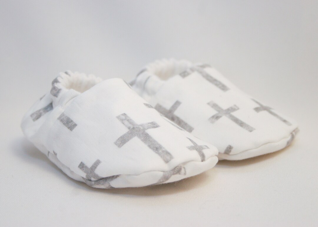 White With Gray Crosses Baby Shoes, 0-3 or 3-6 or 6-9 Months, Ready to ...