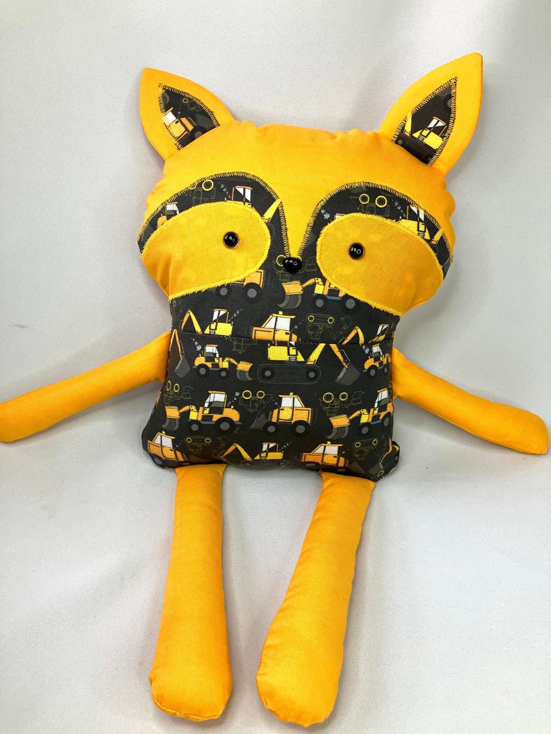Construction Trucks Raccoon Plush - Yellow Cotton Stuffed Animal - Etsy