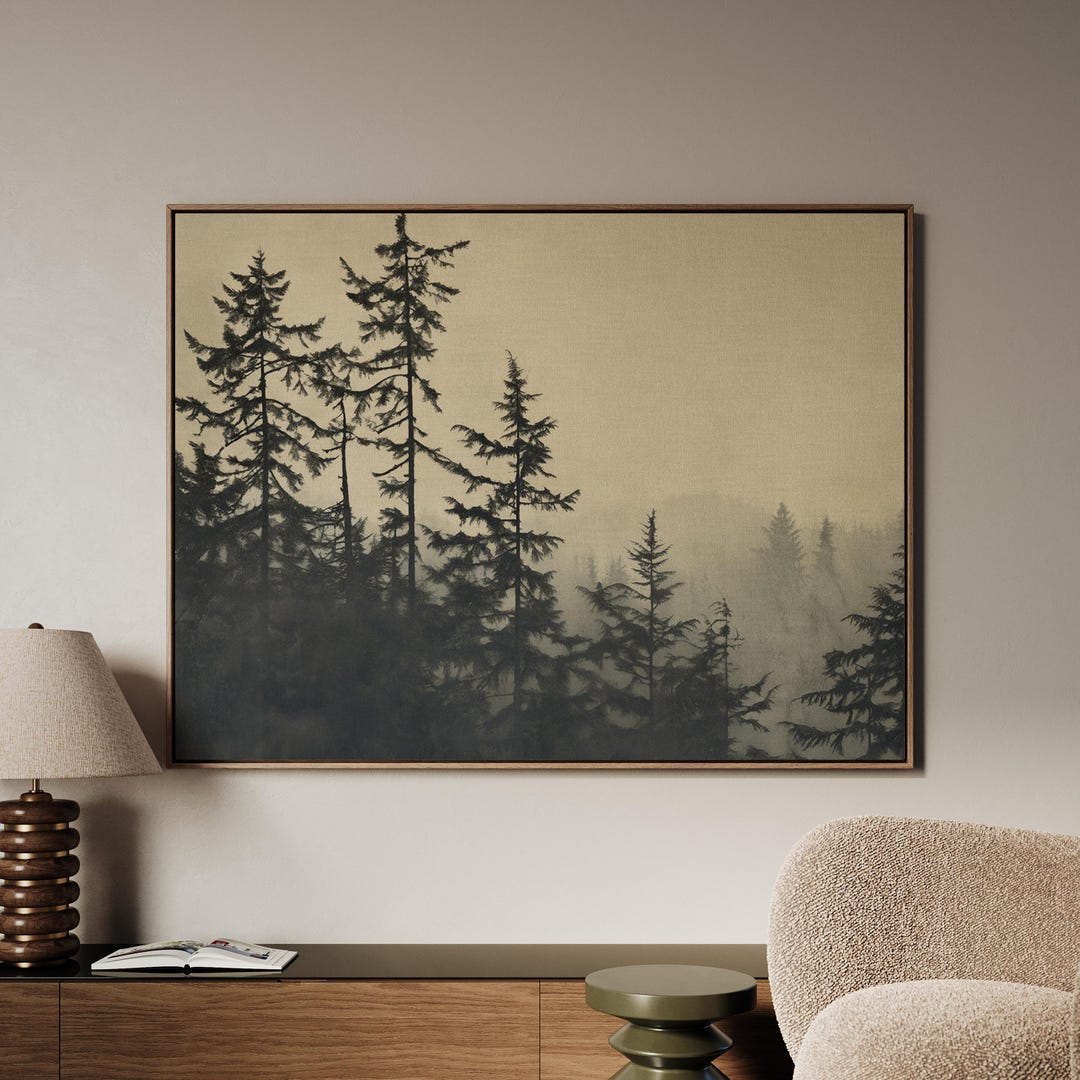 Misty Cedar Forest Etching Print, Pacific Northwest Trees Fine Line Ink ...