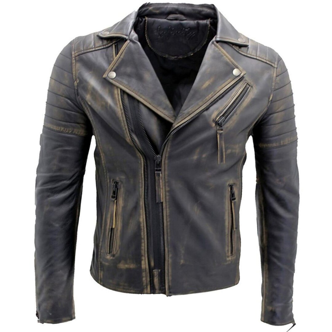 Inspired by Cross Zip Brando Jacket - Men's Antique Black Vintage Look ...