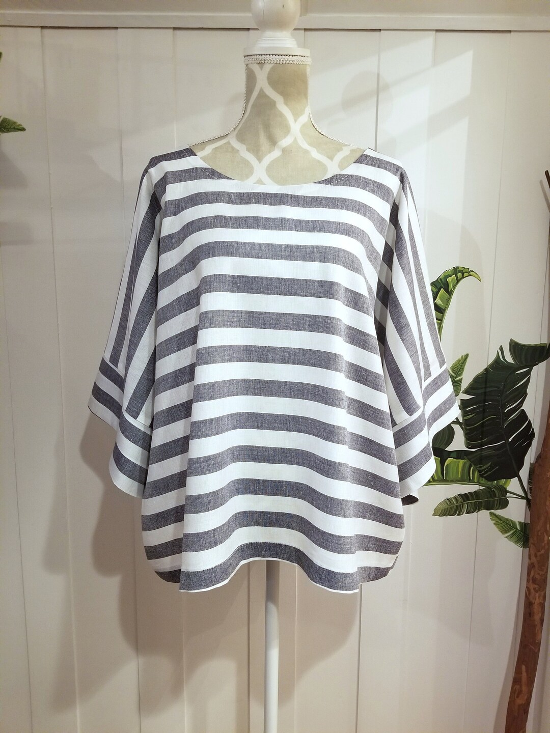 Striped Linen Tunic Top: Oversized Nautical Shirt, One Size - Etsy