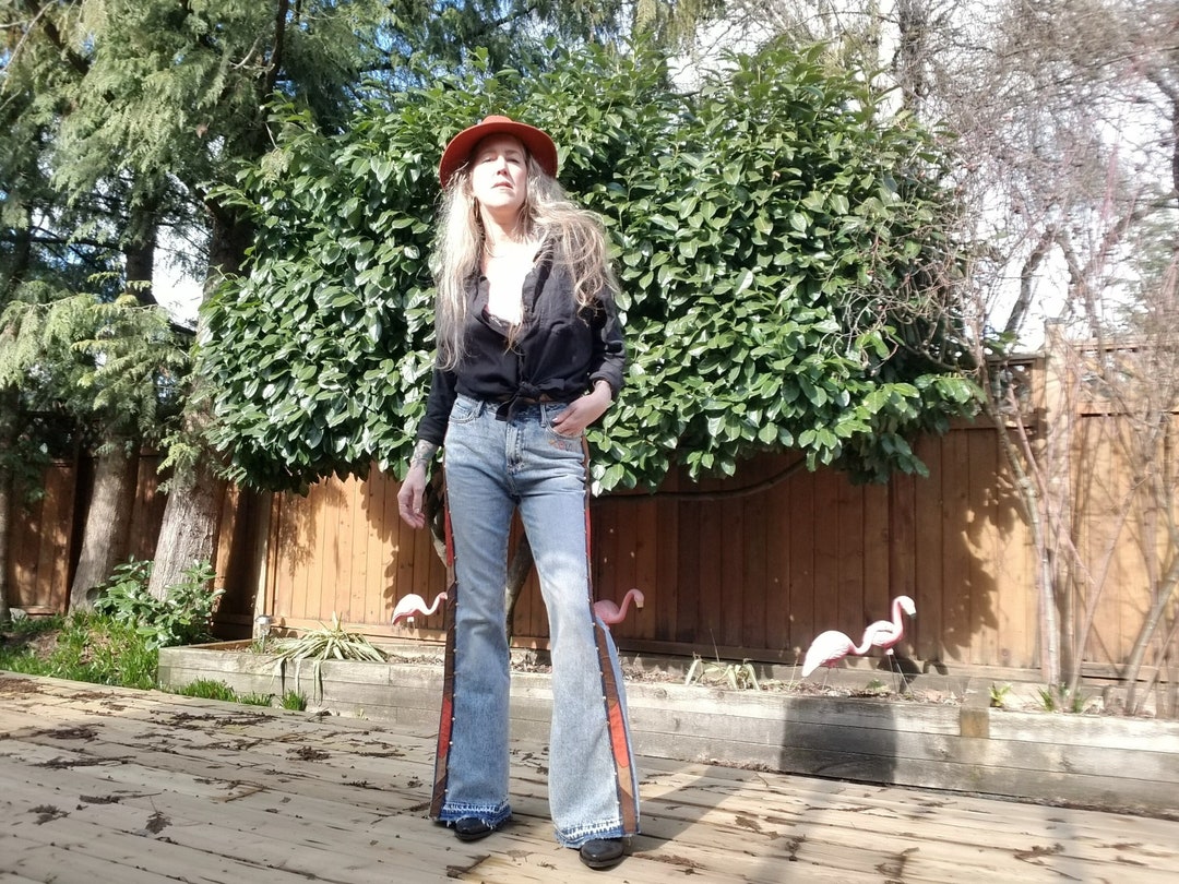 Eco UPCYCLED Flared Rock Star Jeans / Hand Embroidered / Suede ...