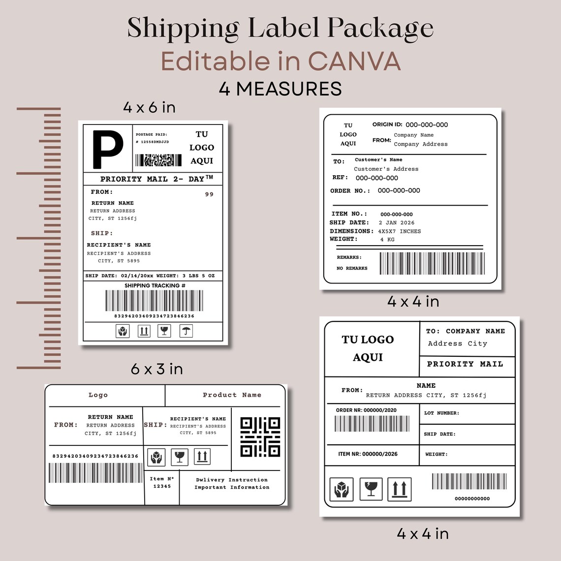 Editable Shipping Label Template Bundle, Shipping Label Custom,mail ...