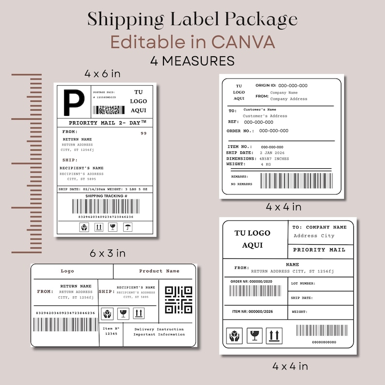 Editable Shipping Label Template Bundle, Shipping Label Custom,mail ...