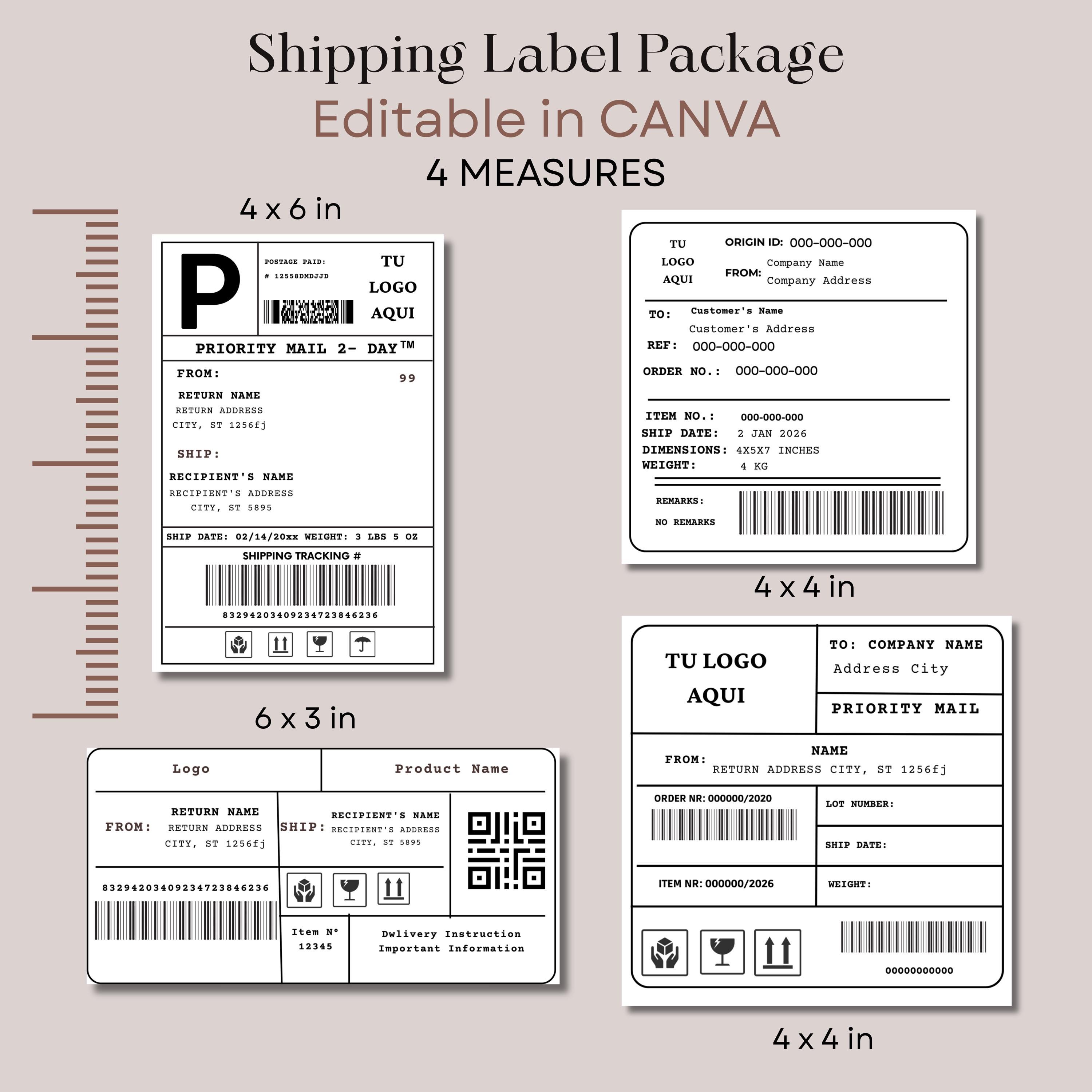 Editable Shipping Label Template Bundle, Shipping Label Custom,mail ...