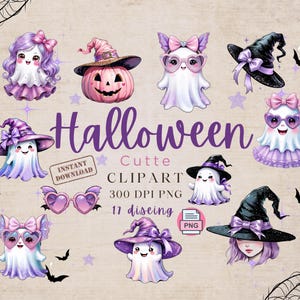 Kawaii Halloween Ghost PNG Clipart: Spooky Cartoon Characters (digital ...