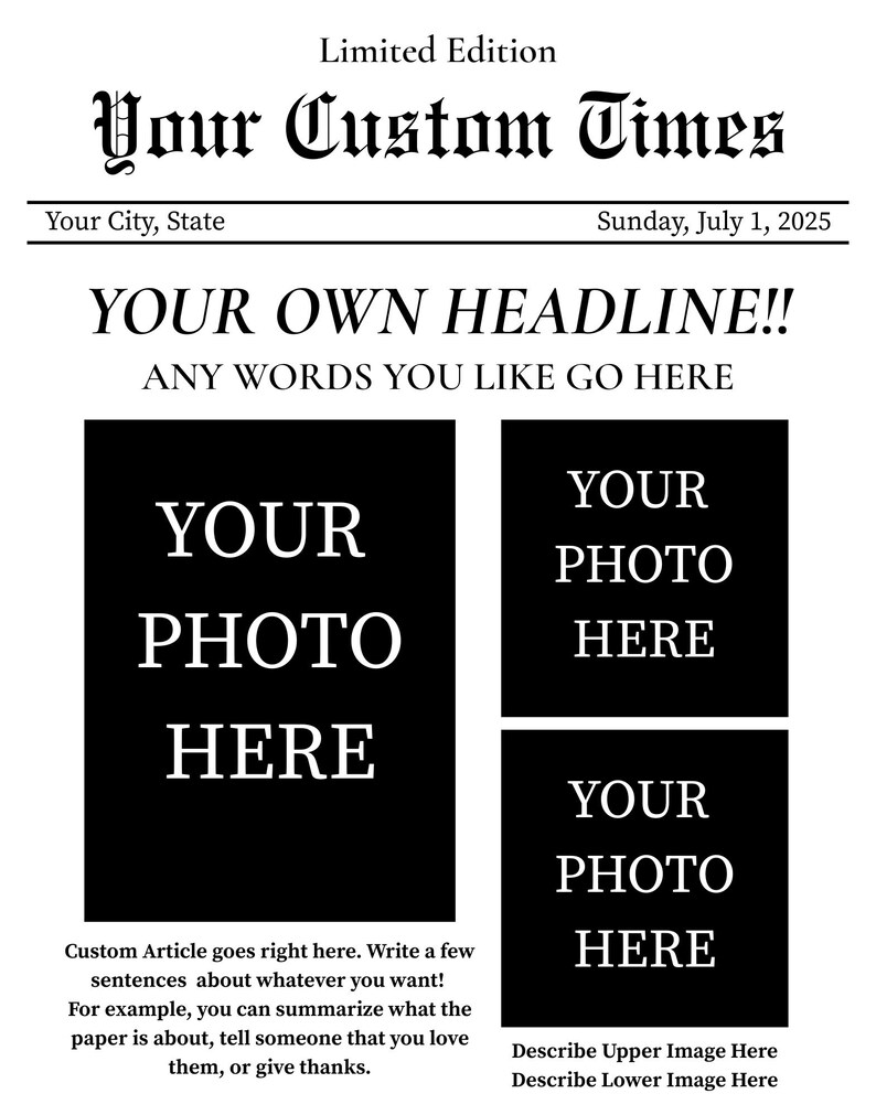 Custom Newspaper Poster, Personalized Digital Gift, Printable Birthday ...