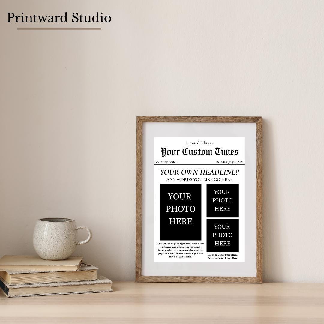 Custom Newspaper Poster, Personalized Digital Gift, Printable Birthday ...