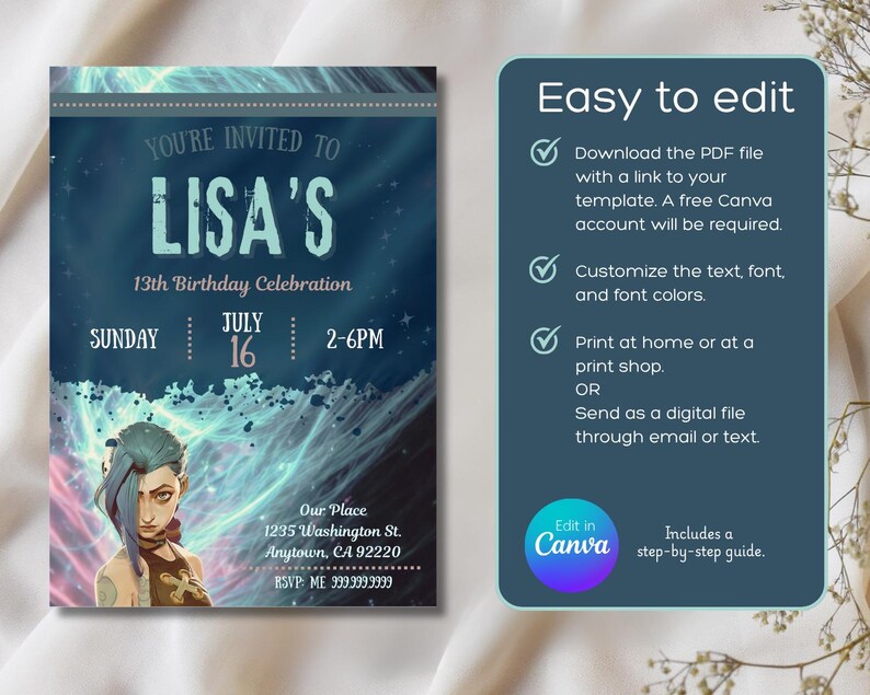 Arcane Party Invite, Editable Digital Download, Jinx, Powder, Netflix ...