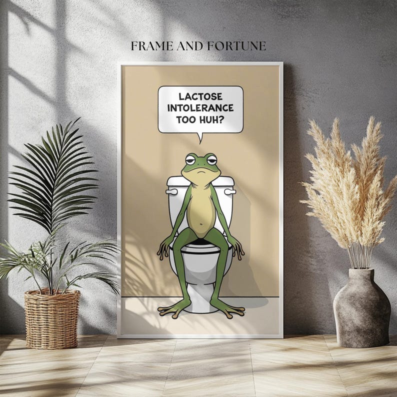 Funny Frog Bathroom Art – Humorous Toilet Cartoon With Lactose ...
