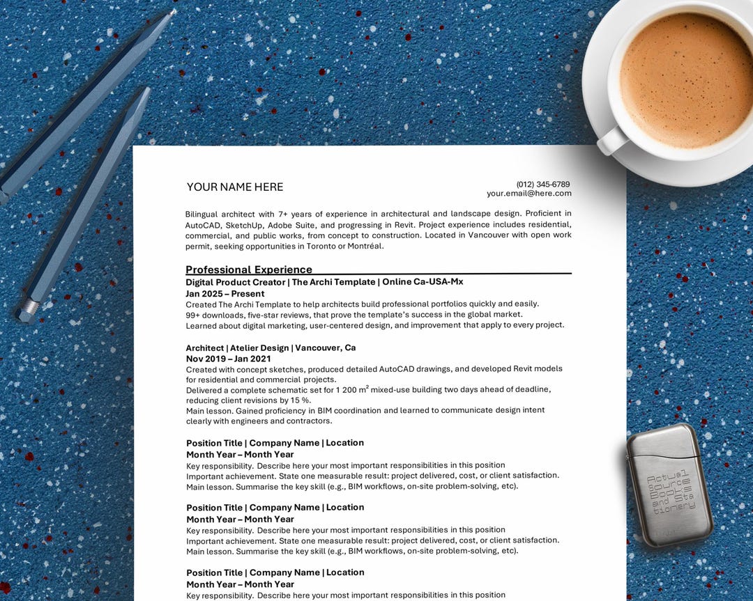 Ats-friendly Architect Resume + Cover Letter | Word · Google Docs · PDF ...