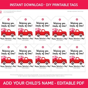 Truckloads of Love Printable Tag, Valentine, Kid's Valentine's ...