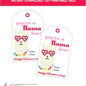 Llama Valentine, You're a Llama Fun Valentine Llama Favor Tag, Llama ...