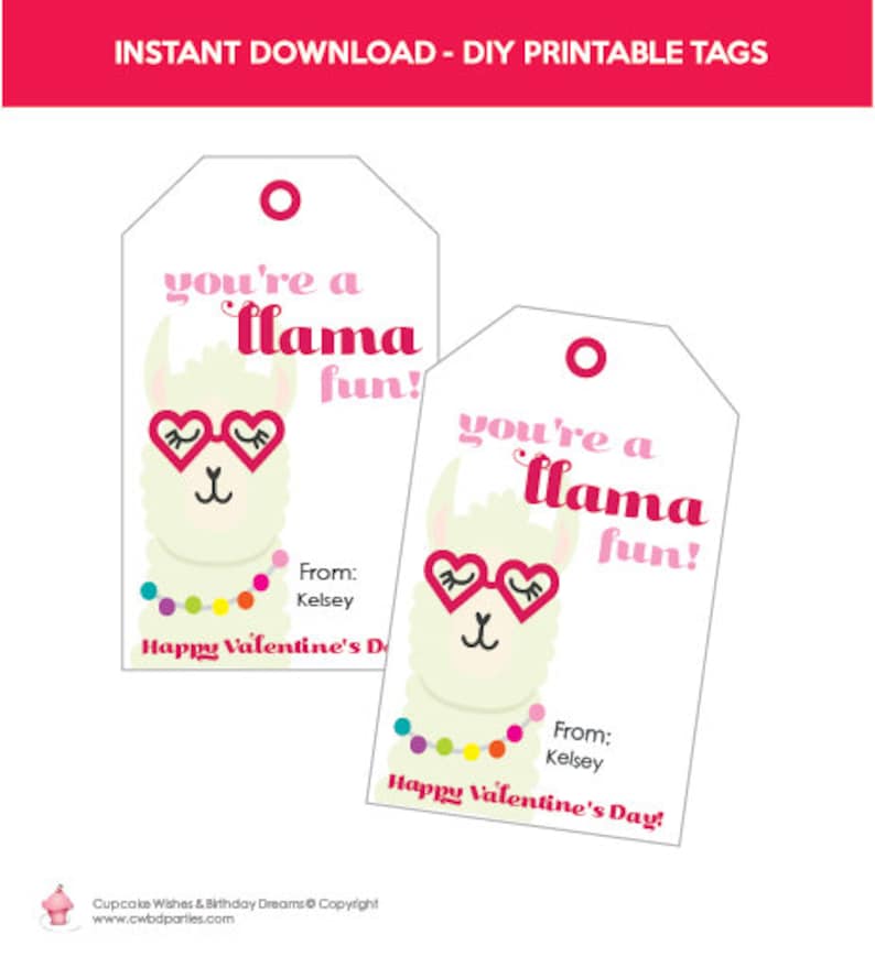 Llama Valentine You're a Llama Fun Valentine Llama Favor | Etsy