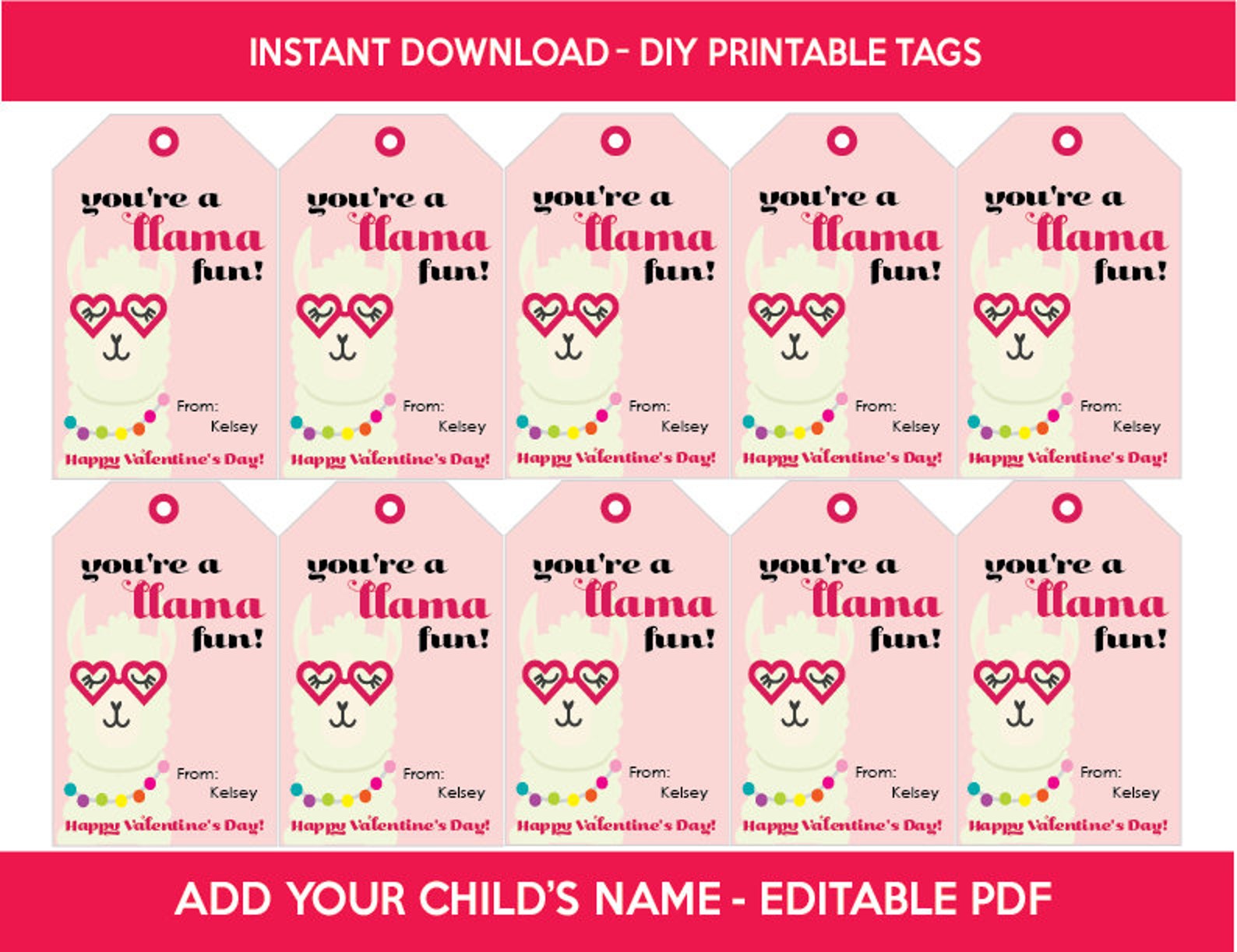 Llama Valentine You're a Llama Fun Valentine Llama Favor | Etsy