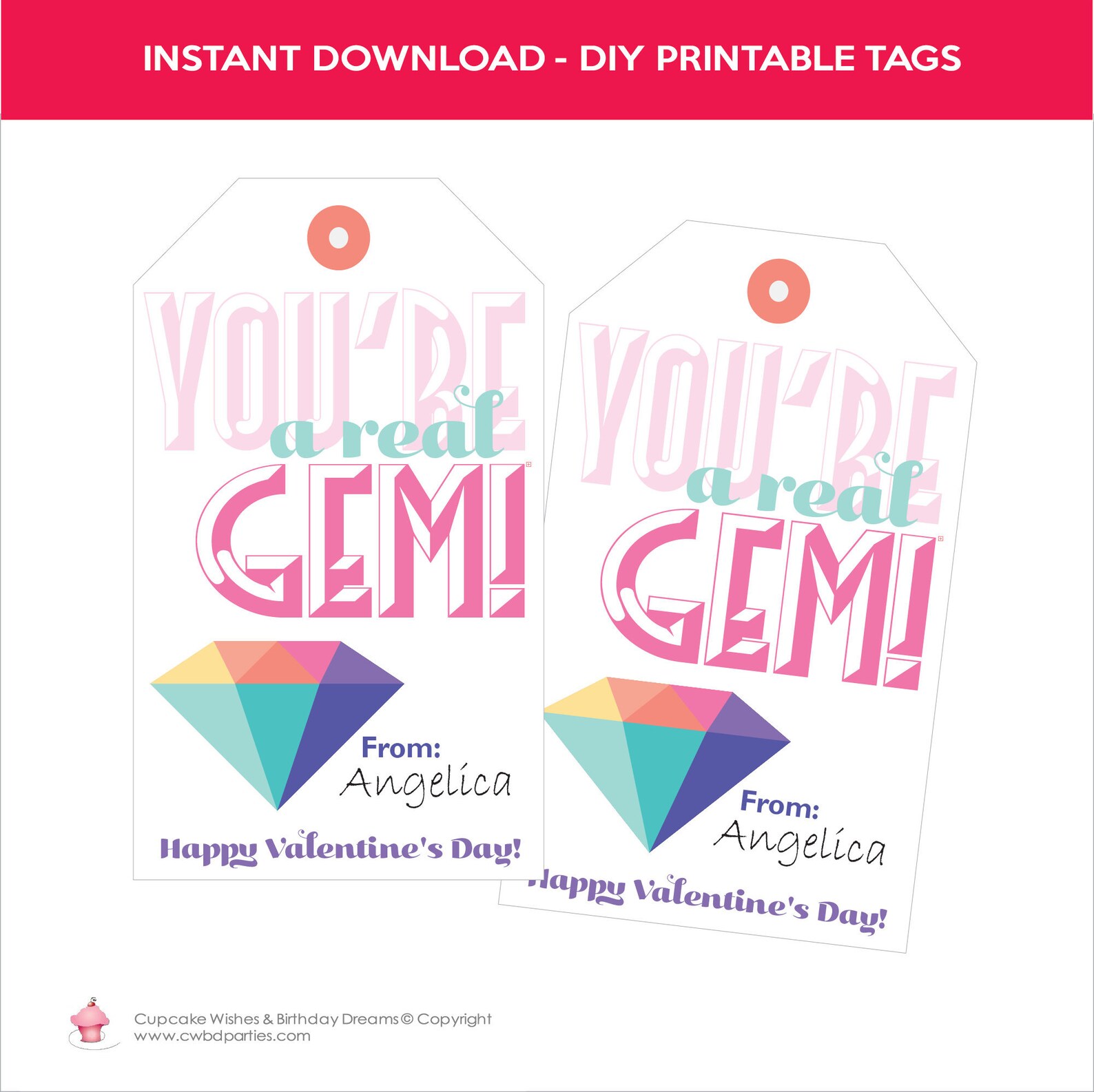 You're a Gem Gem Valentine's Tag Printable - Etsy