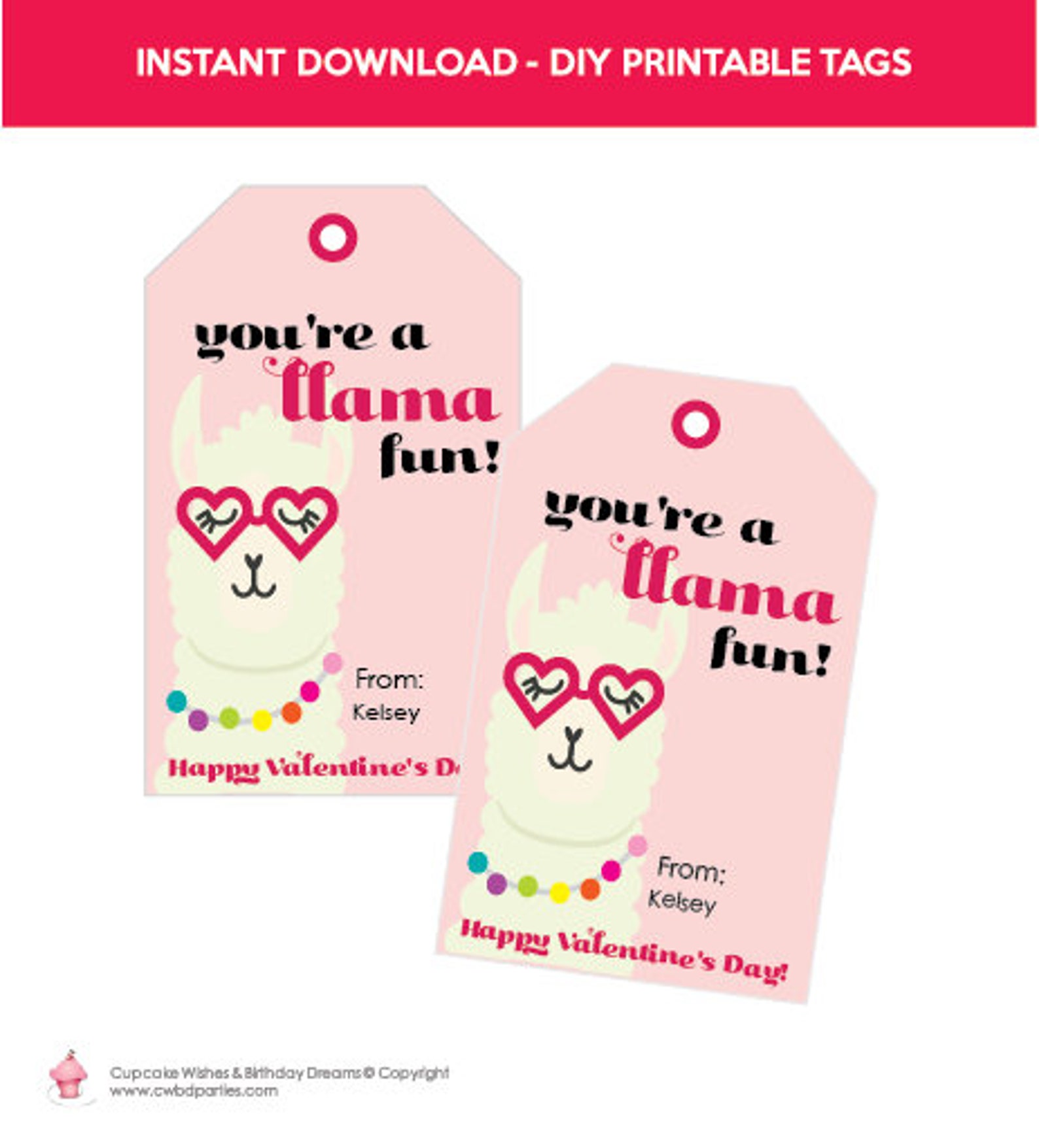 Llama Valentine You're a Llama Fun Valentine Llama Favor | Etsy