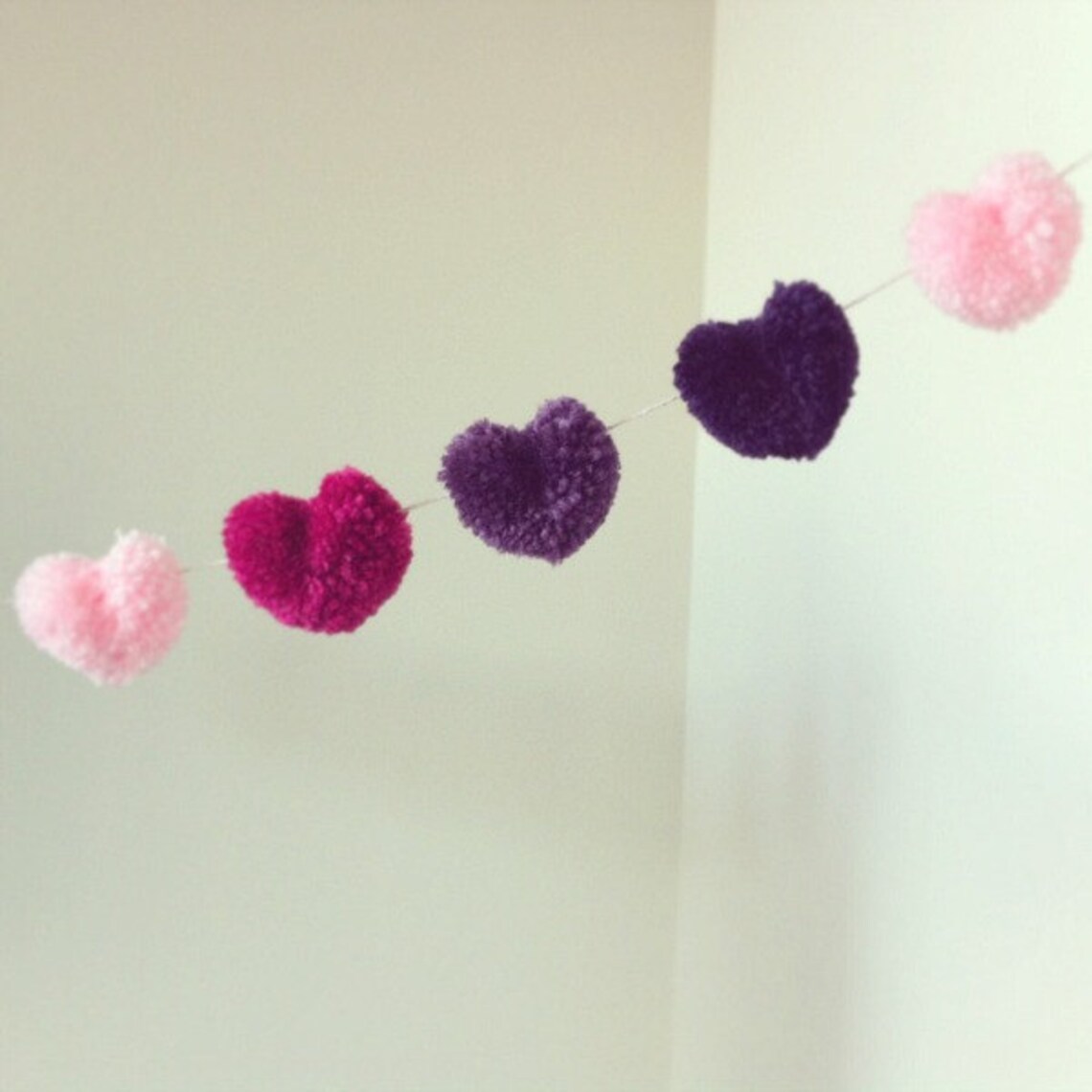 Heart Shaped Pom Pom Garland Valentine's Day Garland | Etsy