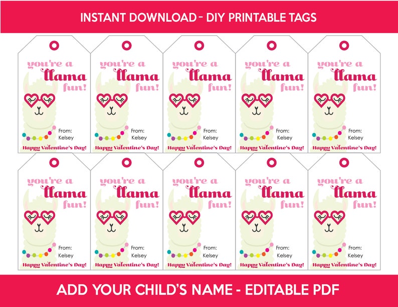 Llama Valentine, You're a Llama Fun Valentine Llama Favor Tag, Llama ...