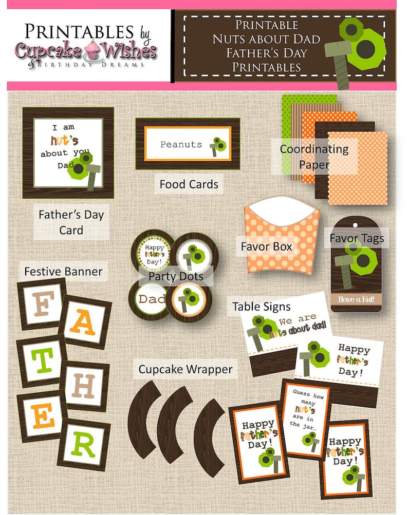 Nuts About Dad Father's Day Printables Nuts and Bolts | Etsy