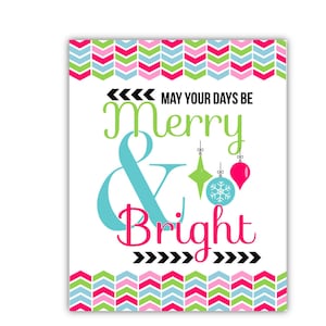 INSTANT DOWNLOAD - Merry & Bright Holiday Sign | Holiday Wall Art ...
