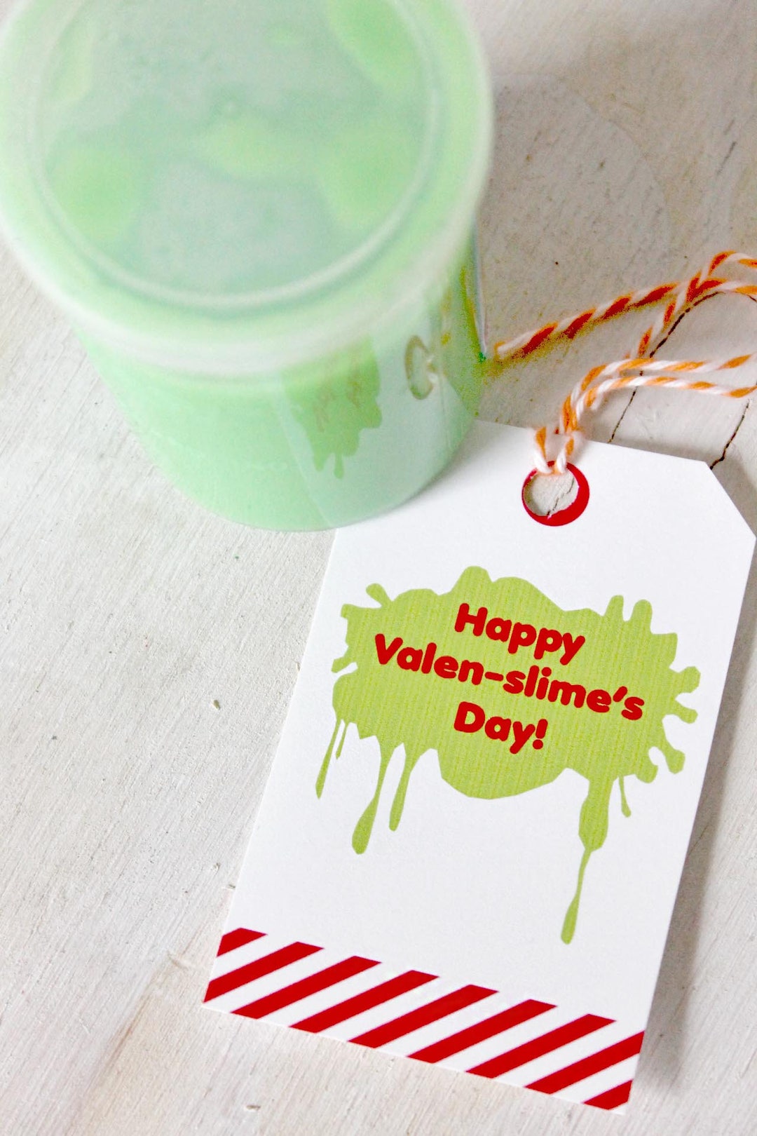 Happy Valenslime's Day Favor Tag, Pink Slime, Punny Valentine's ...