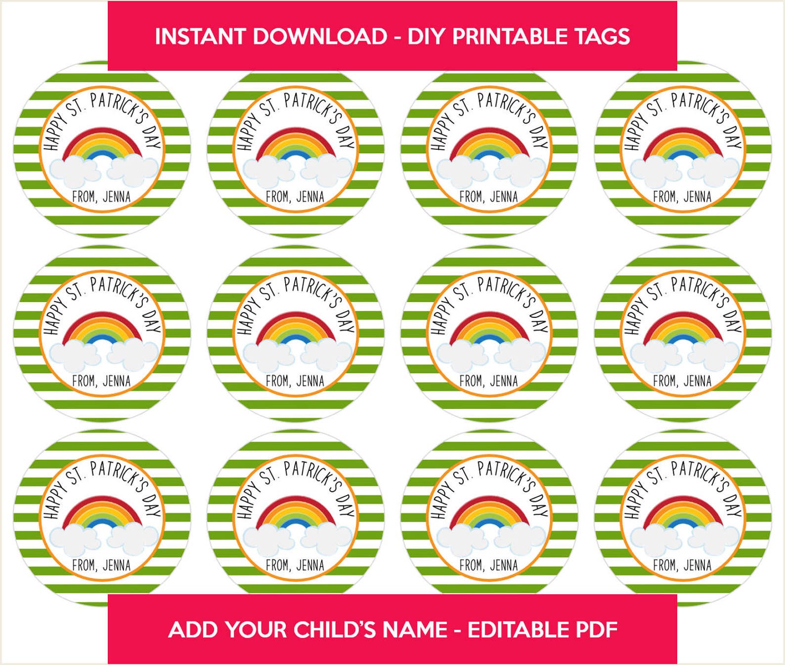 Happy St. Patrick's Day Rainbow Gift Tag | Etsy