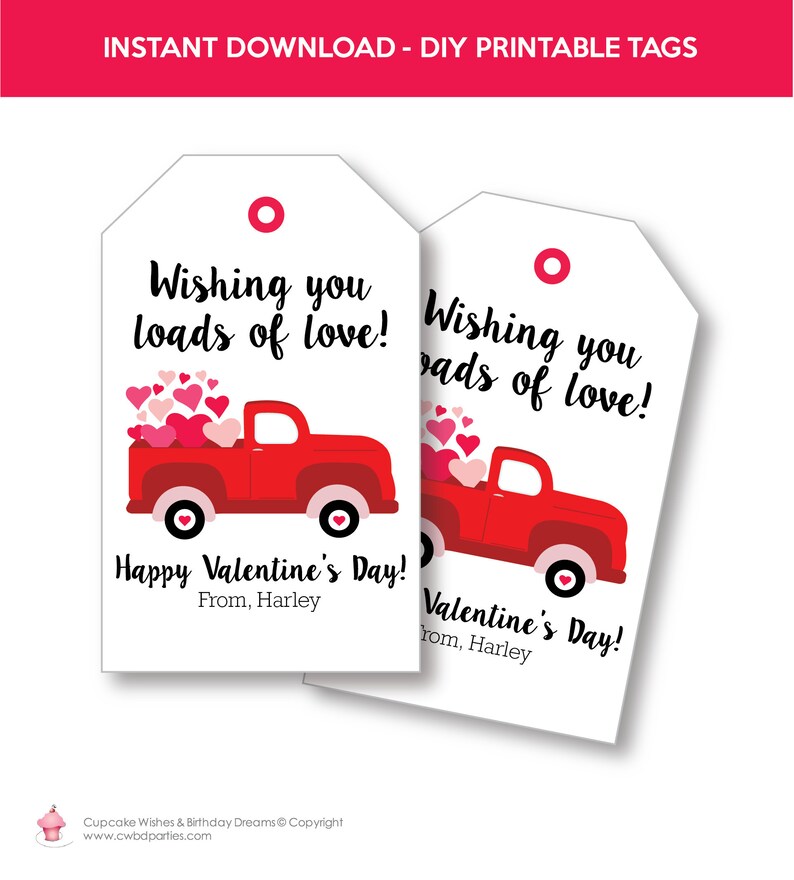 Truckloads of Love Printable Tag, Valentine, Kid's Valentine's ...