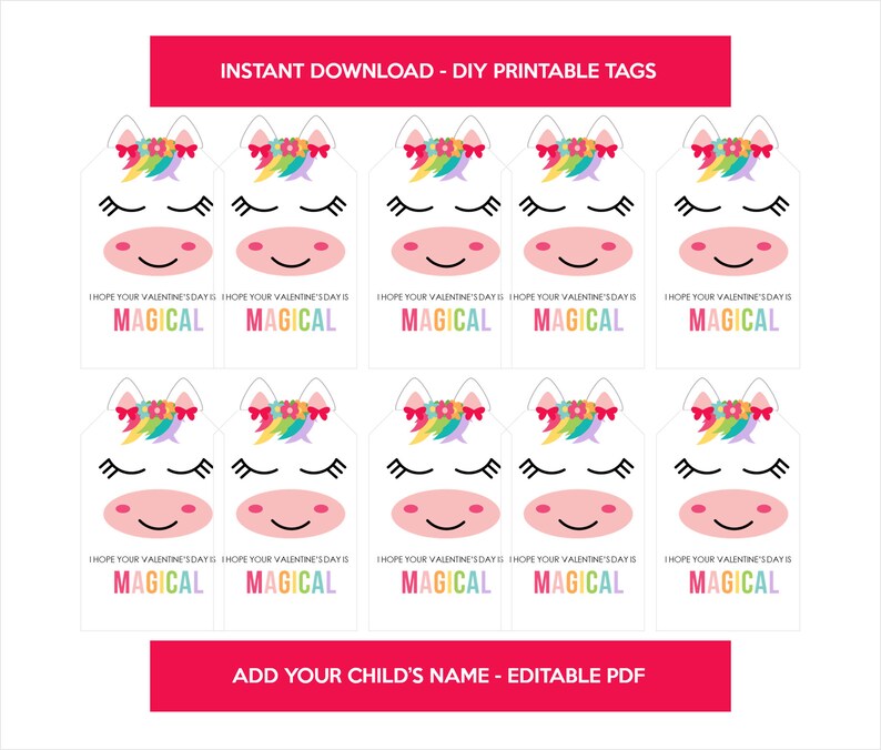 Unicorn Valentine's Favor Tag Magical Valentine's | Etsy
