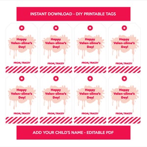 Happy Valenslime's Day Favor Tag, Pink Slime, Punny Valentine's ...