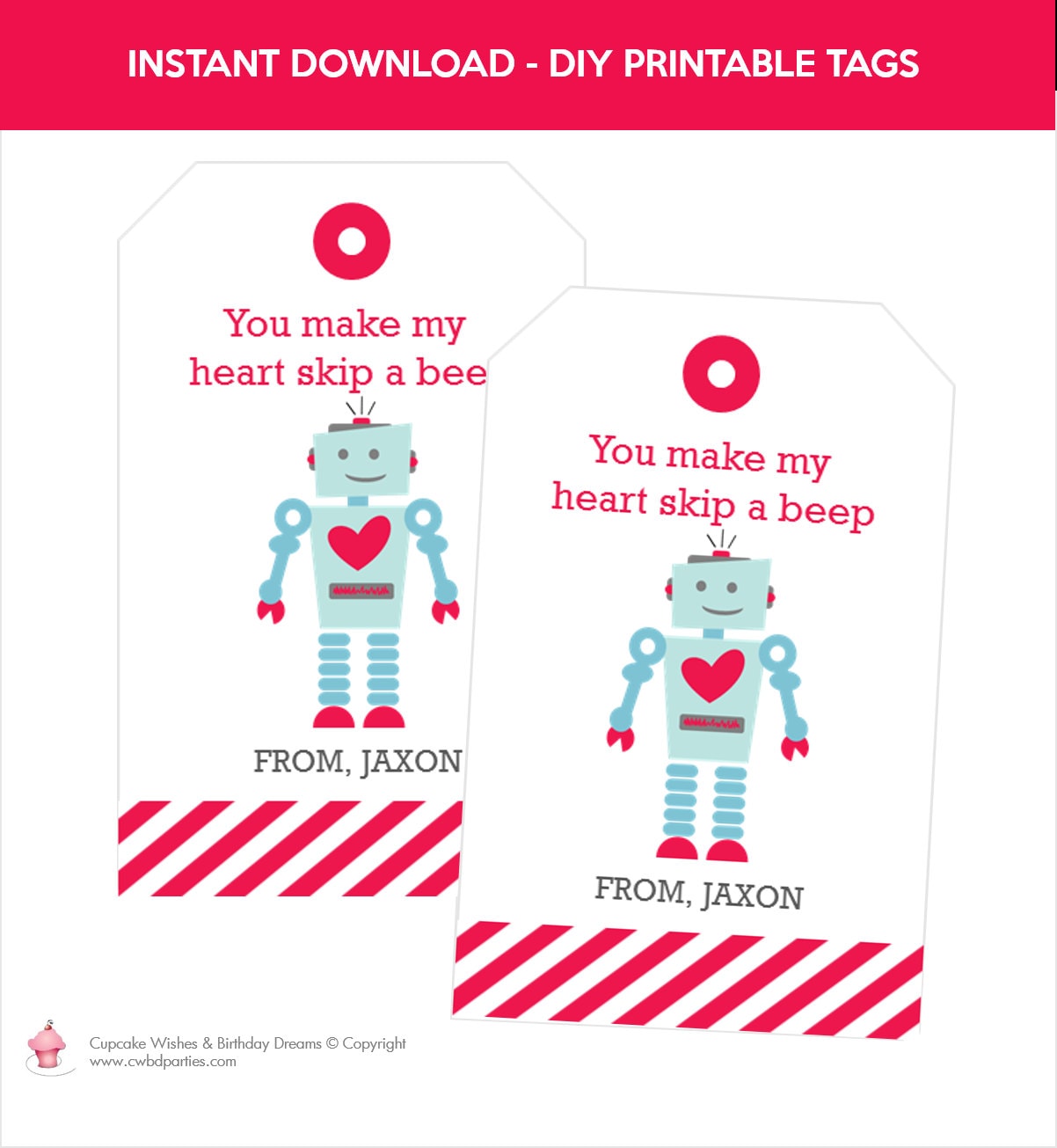 Girl Robot Valentine's Favor Tag, Punny Valentine's, Classroom Treat ...