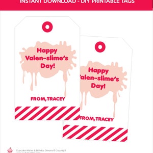 Happy Valenslime's Day Favor Tag, Pink Slime, Punny Valentine's ...