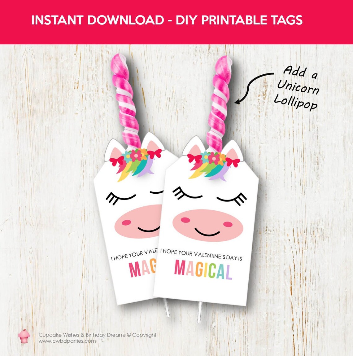 Unicorn Valentine's Favor Tag, Magical Valentine's Punny Valentine's ...