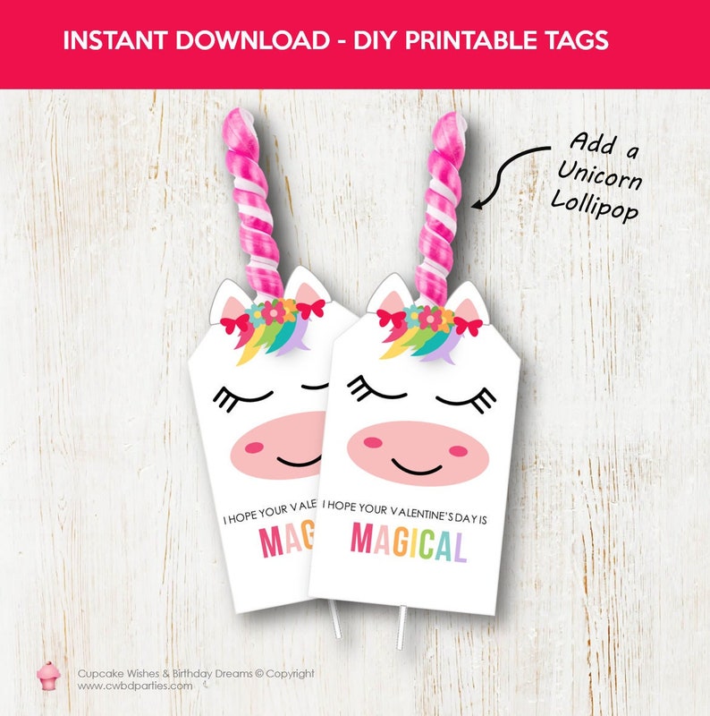 Unicorn Valentine's Favor Tag, Magical Valentine's Punny Valentine's ...