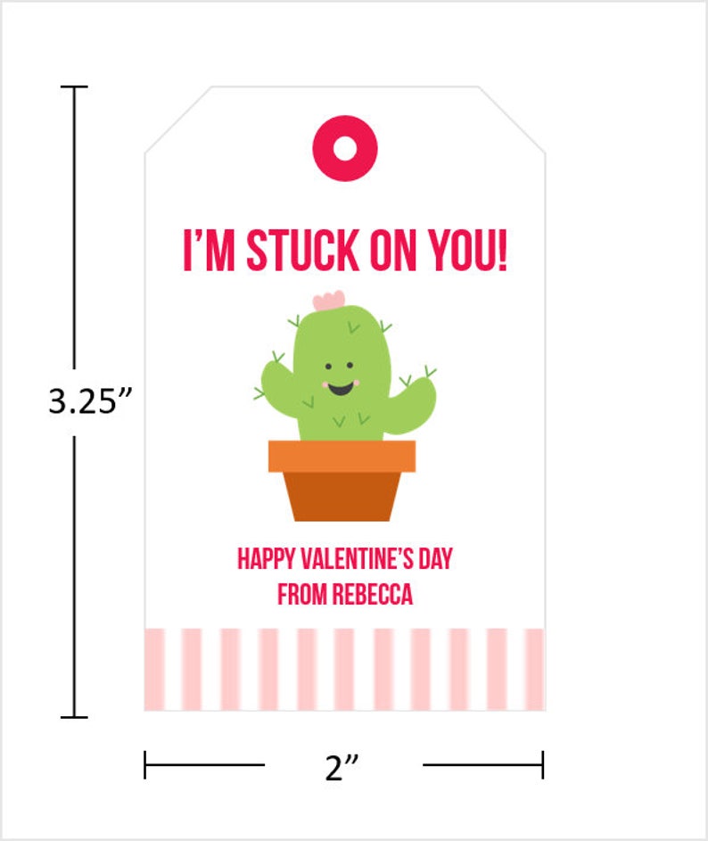 I'm Stuck on You Punny Valentine Printable Tag Cactus | Etsy