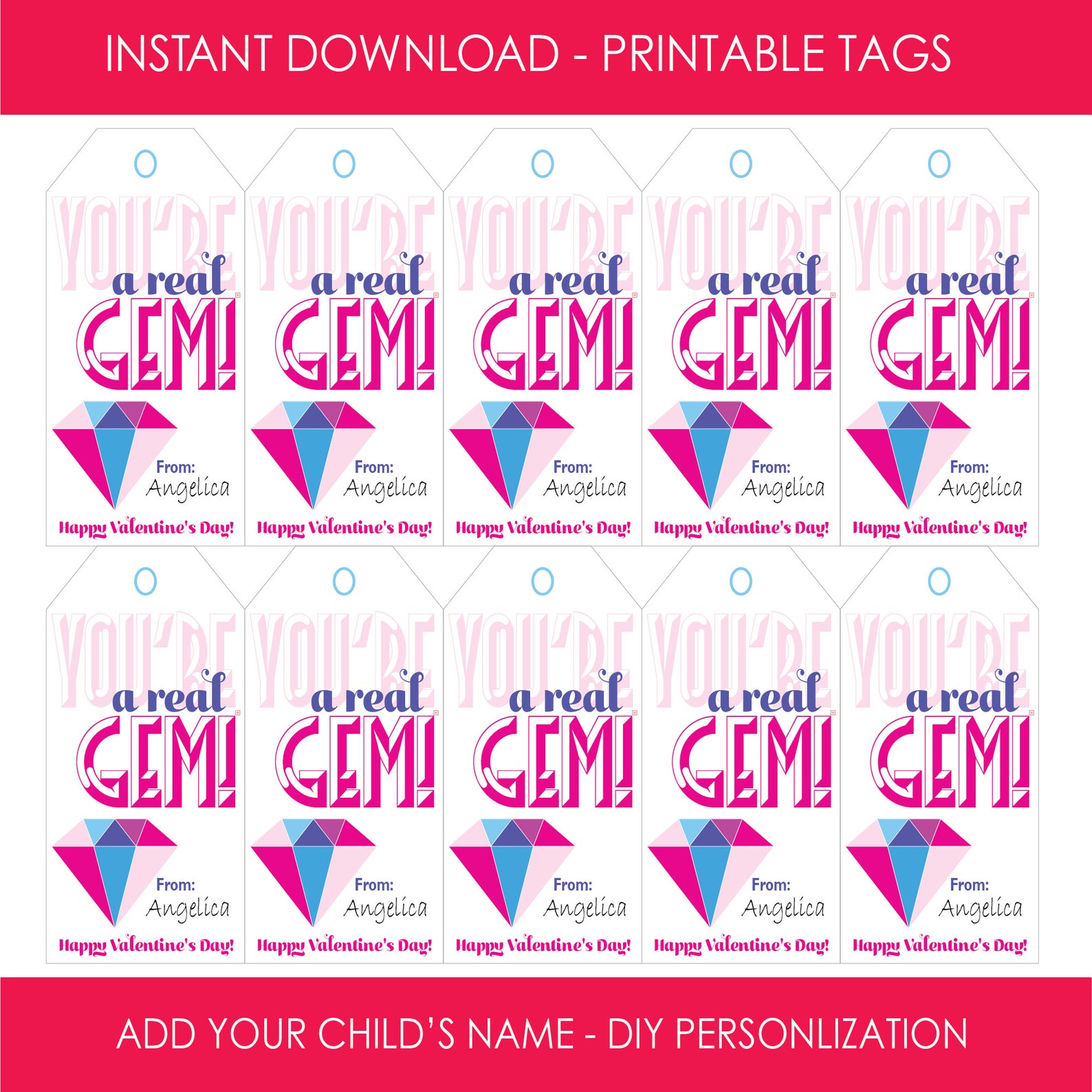You're a Gem Gem Valentine's Tag Printable - Etsy