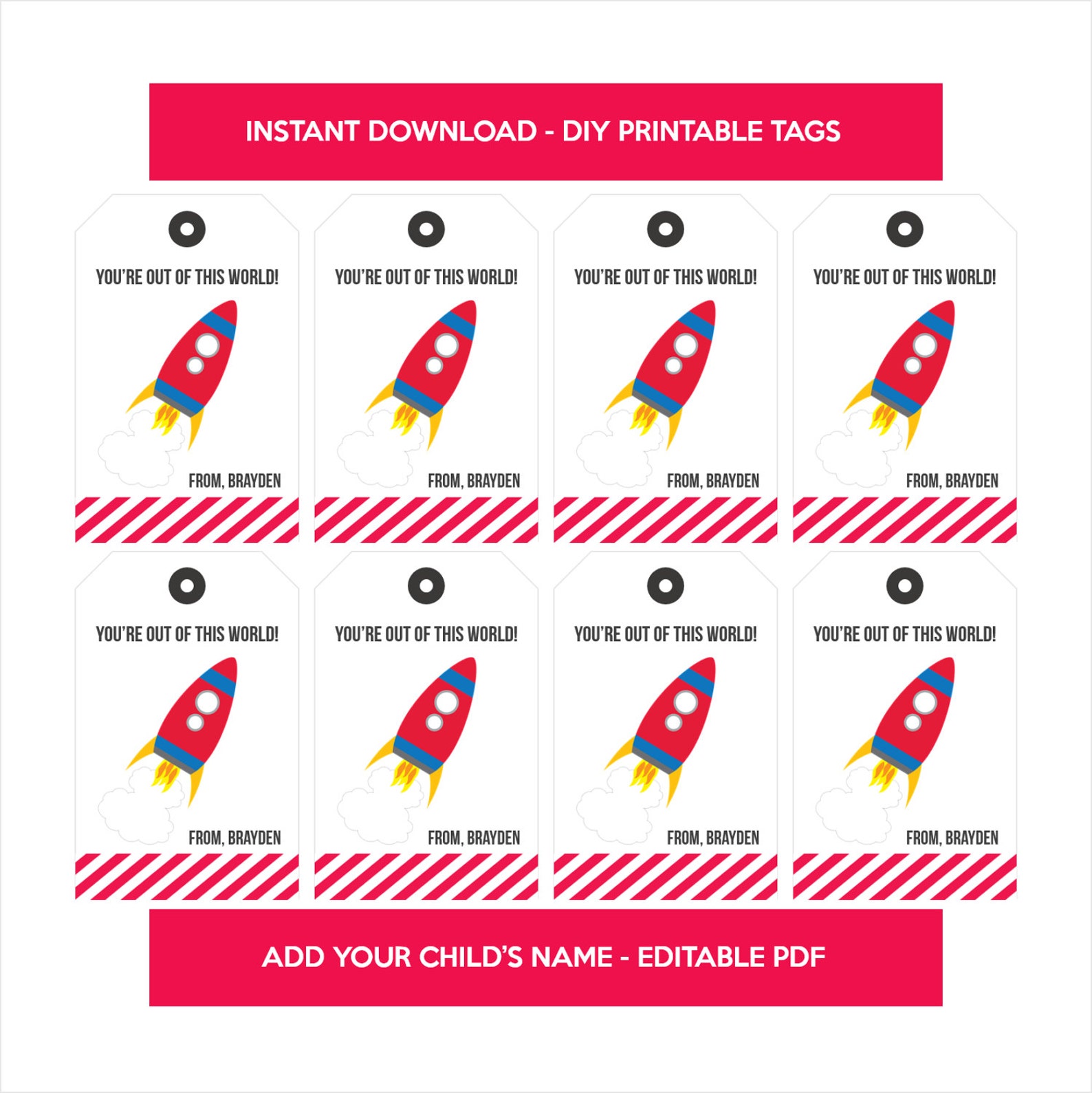 Rocket Valentine's Favor Tag Punny Valentine's - Etsy