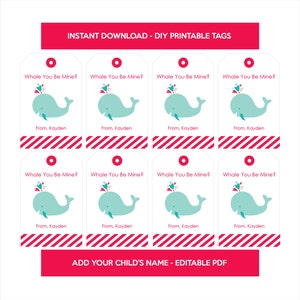 Whale You Be Mine Valentine Favor Tag Punny Valentine's - Etsy