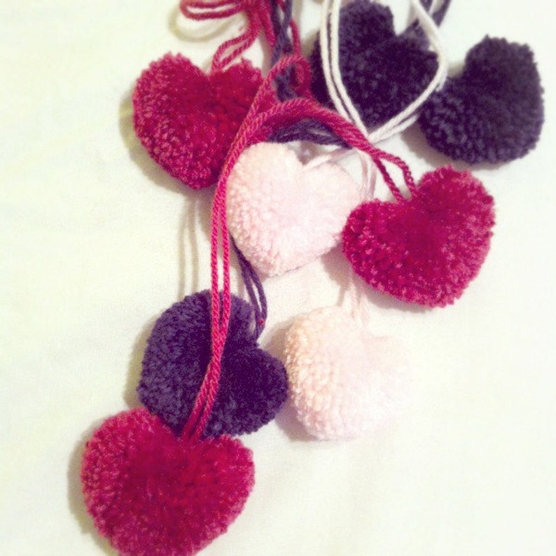 Heart Shaped Pom Pom Garland | Valentine's Day Garland | Party Decor ...