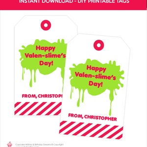 Happy Valenslime's Day Favor Tag, Pink Slime, Punny Valentine's ...