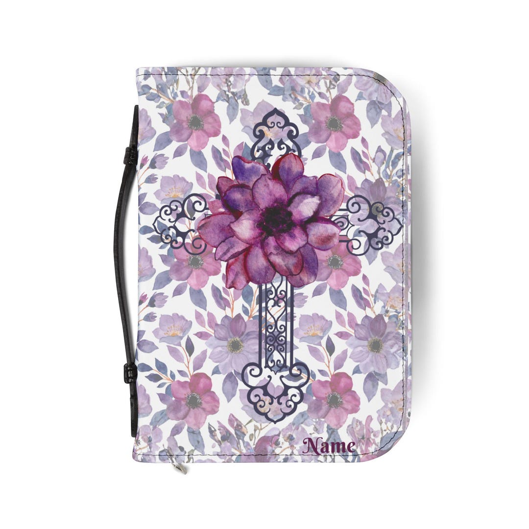 Purple Floral Cross Bible Cover, Zippered Scripture Case - Etsy