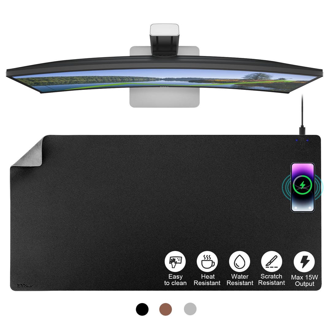 Eystech™ Wireless Charging Desk Pad Leather Phone AirPod Smartwatch ...