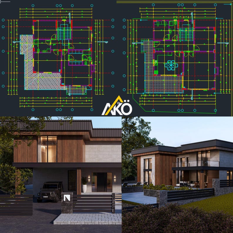 Contemporary Villa CAD Drawings | 3D Renderings + Autocad DWG | Instant ...