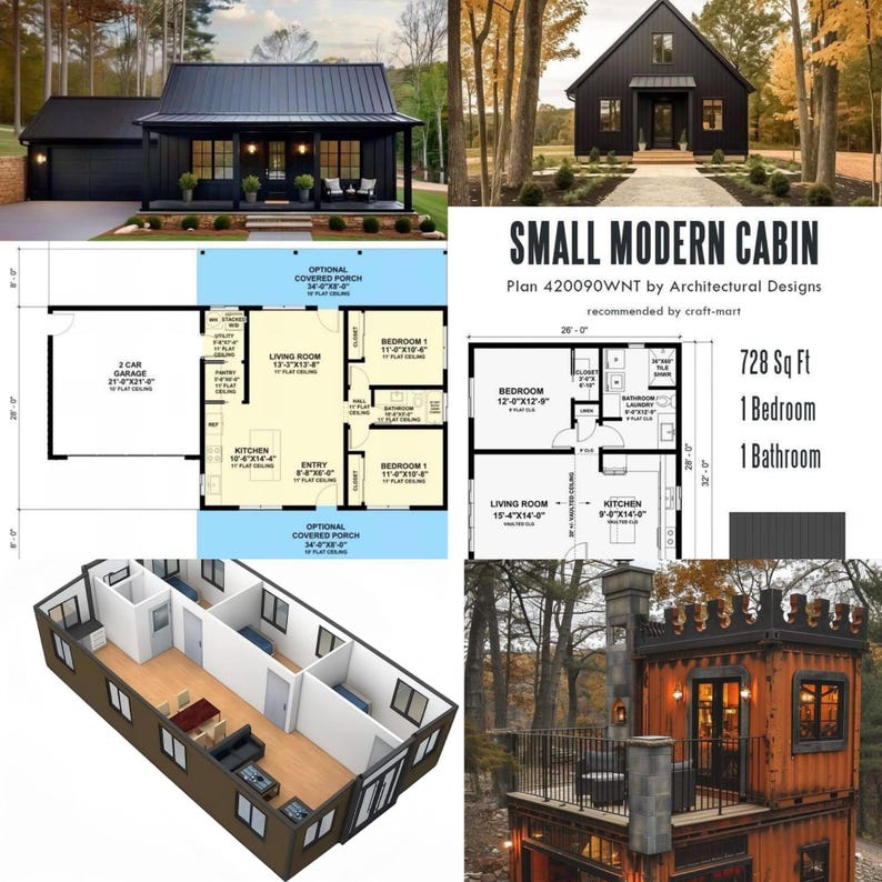 Tiny House & Cabin Plans Bundle: Modern Prefab Designs (autocad PDF ...