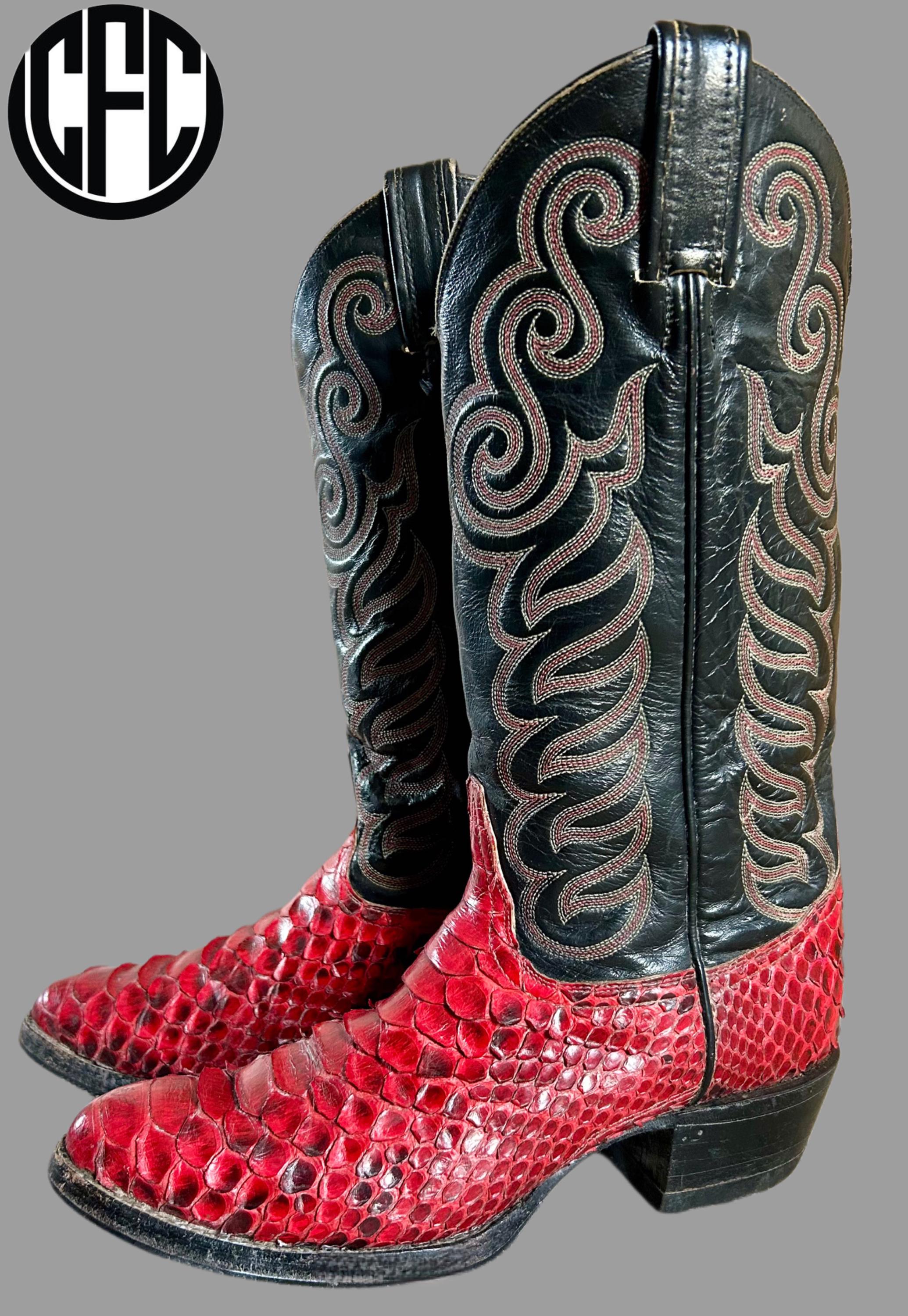 Tony Lama Black and Red Snakeskin Cowboy Boots 70s Vintage Tony Lama ...