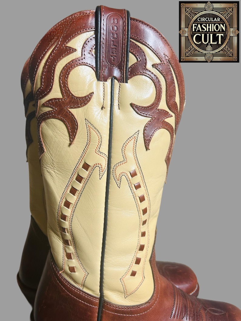 Vintage Boulet Cowboy Boots – Cream & Brown Leather, Y2K Western ...
