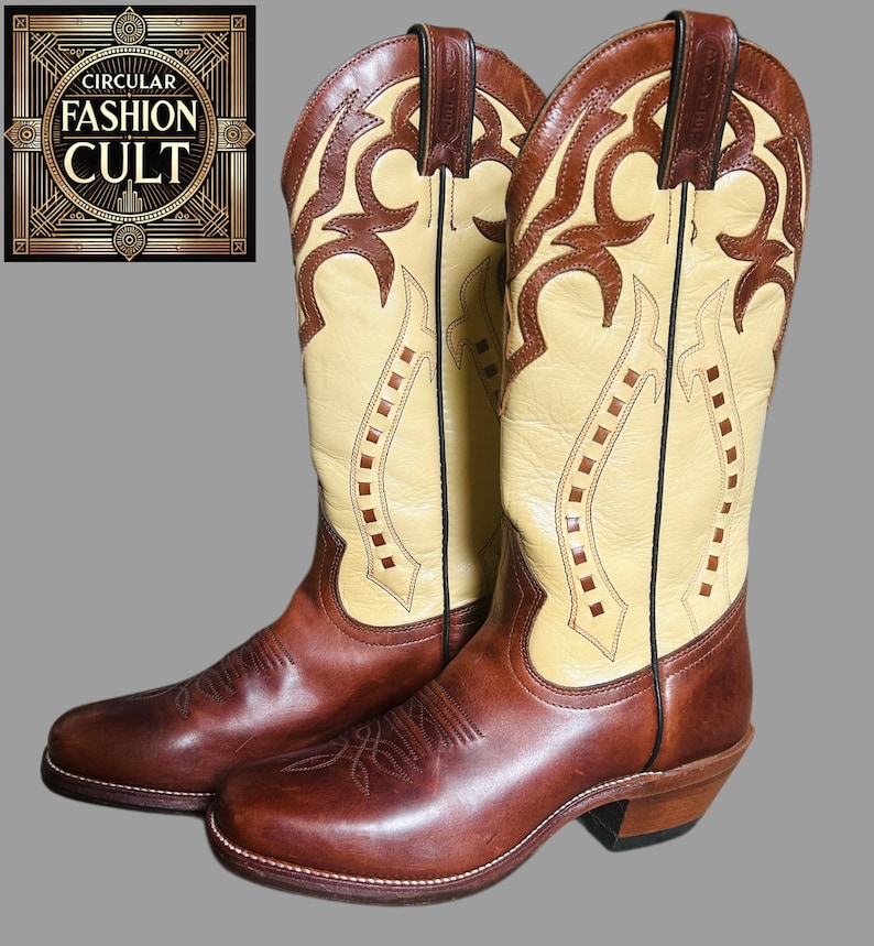 Original Vintage 2000s Boulet Cowboy Boots – Cream & Brown Leather Y2K ...