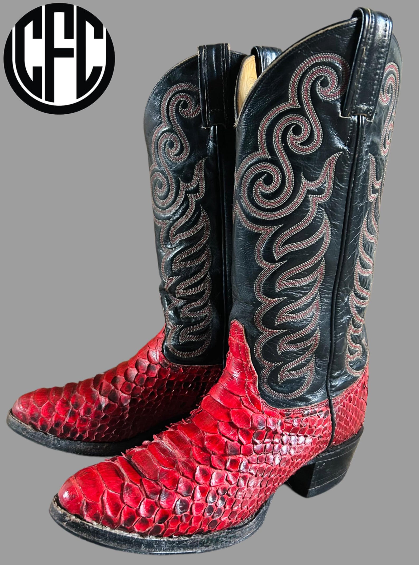 Tony Lama Black and Red Snakeskin Cowboy Boots 70s Vintage Tony Lama ...