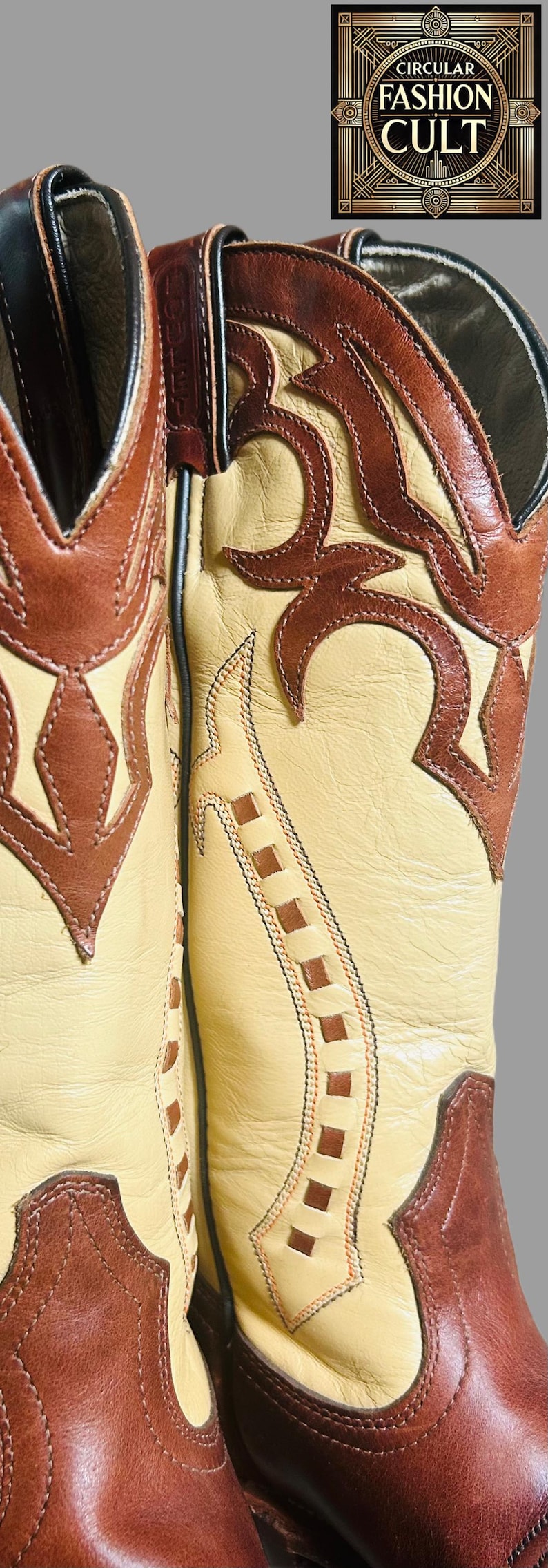 Original Vintage 2000s Boulet Cowboy Boots – Cream & Brown Leather Y2K ...