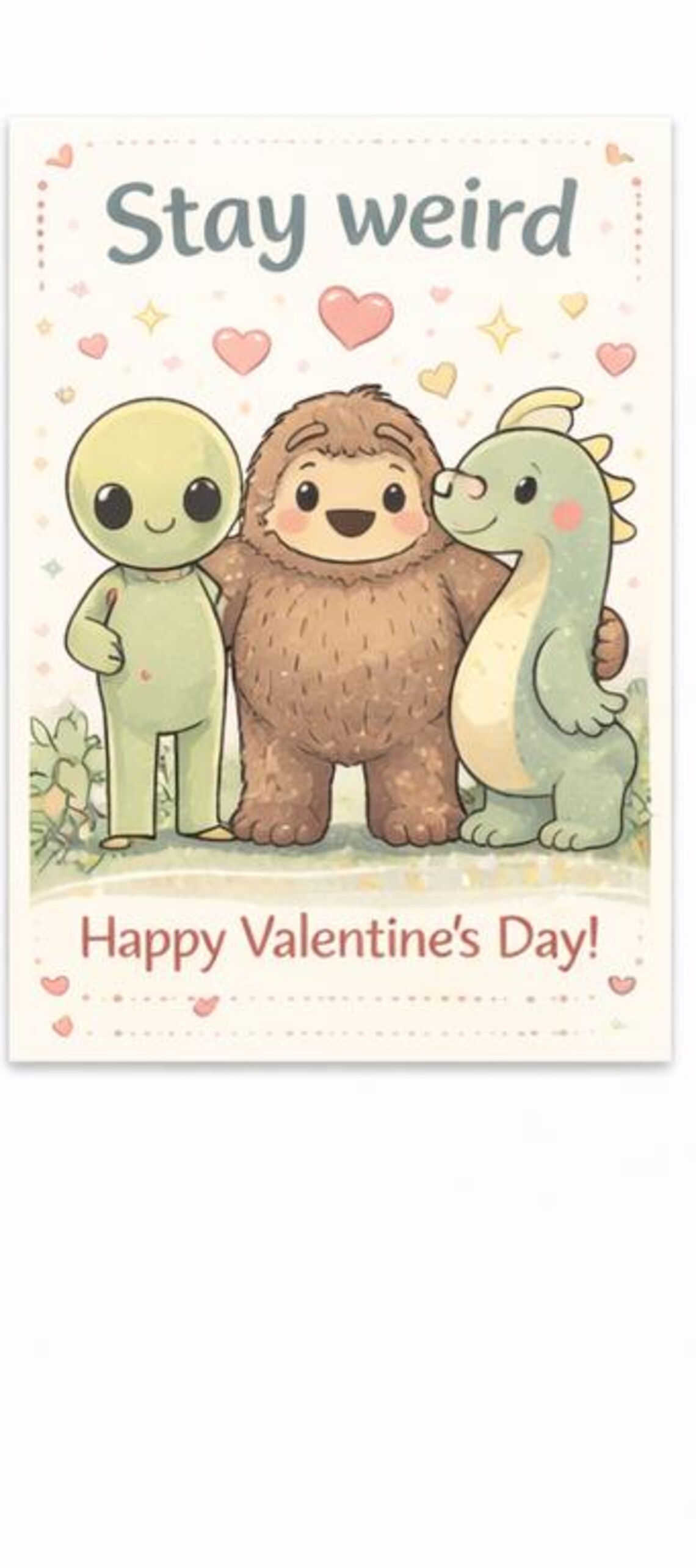 Cryptid Valentine Cards Printable – Cute Alien Bigfoot Loch Ness ...